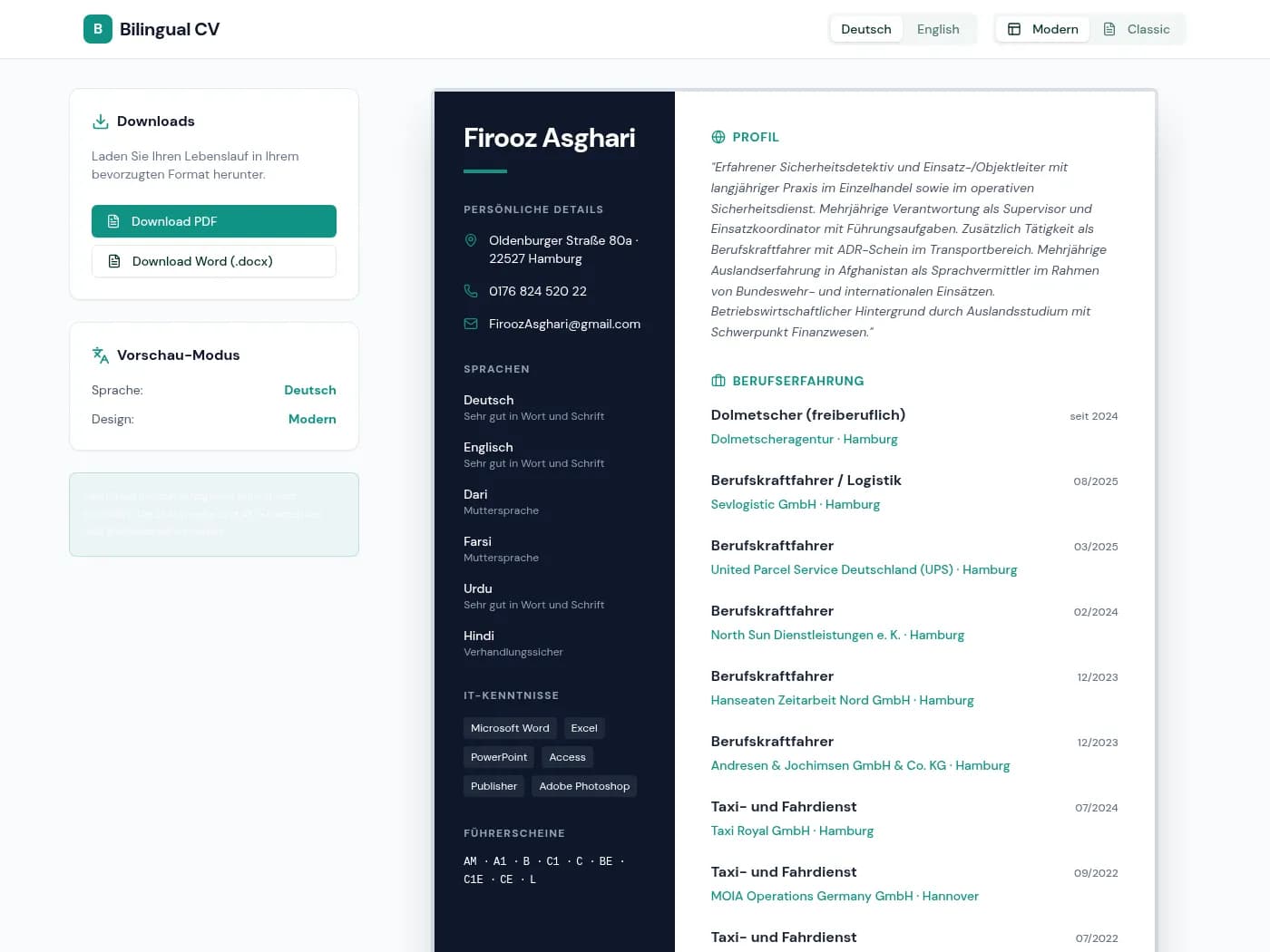 Bilingual CV Generator