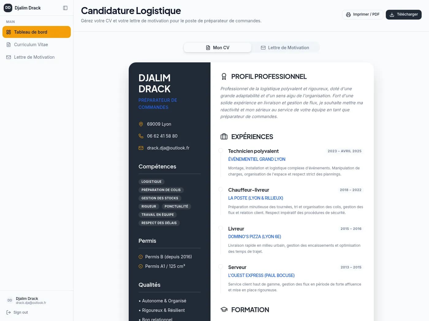 Lettre & CV Générateur