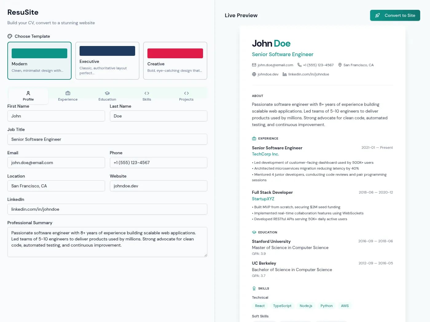 CV to Website Maker