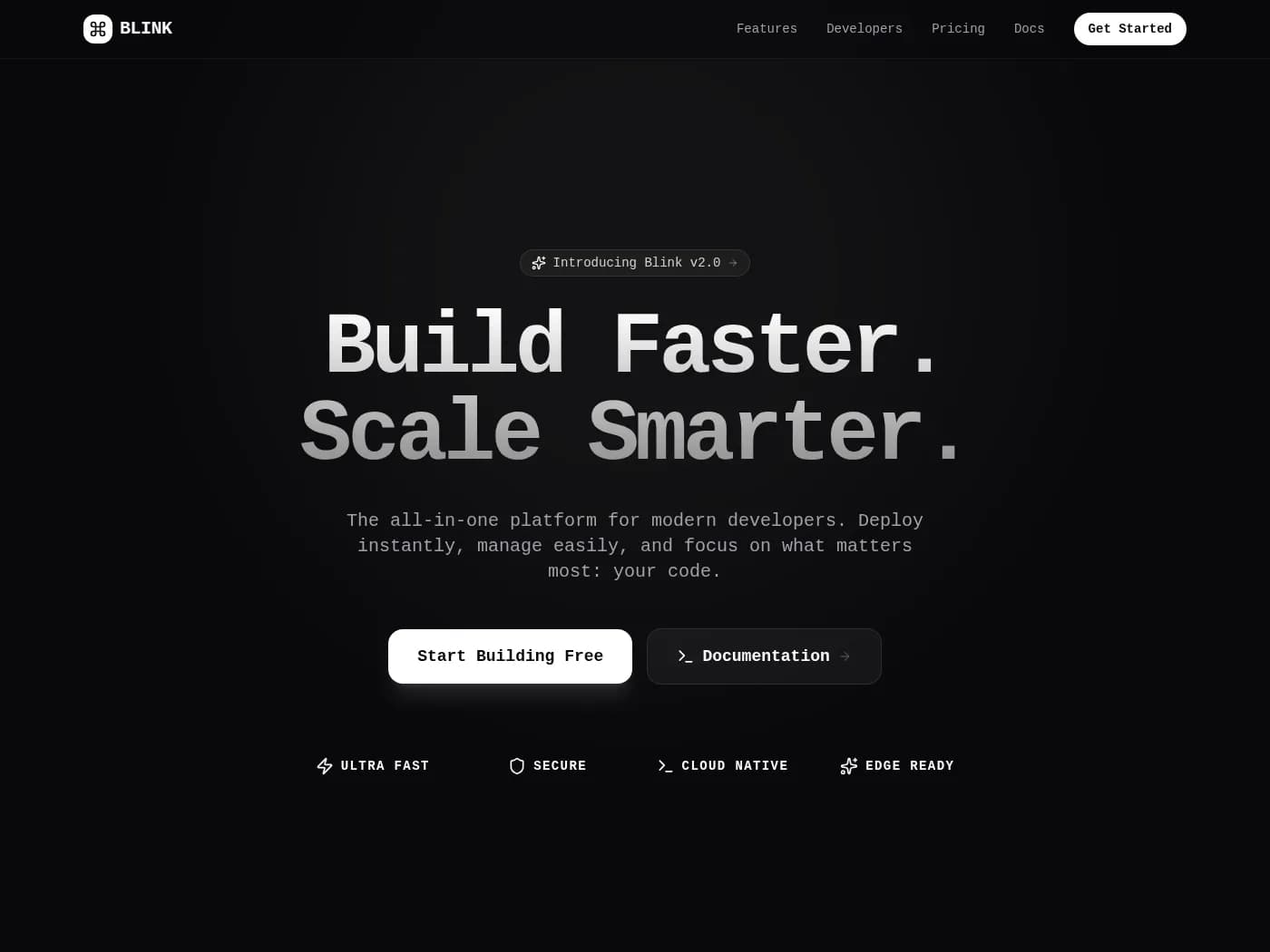 Dark Welcome Page