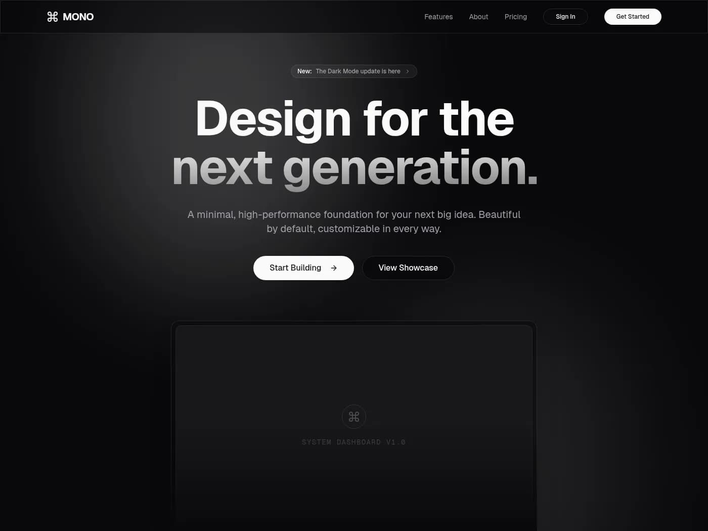 Dark Welcome Page