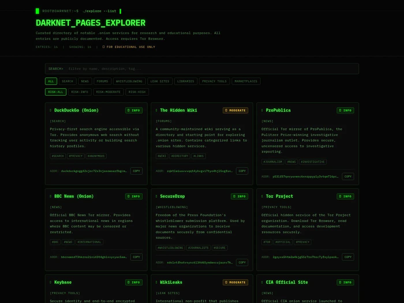 Darknet Pages Explorer