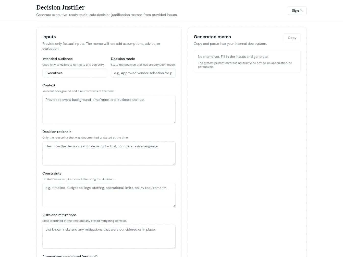 Decision Justifier AI