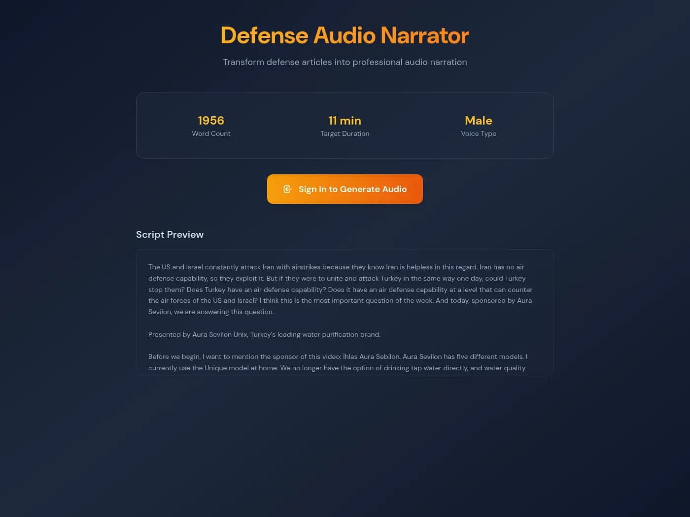 Defense Audio Narrator
