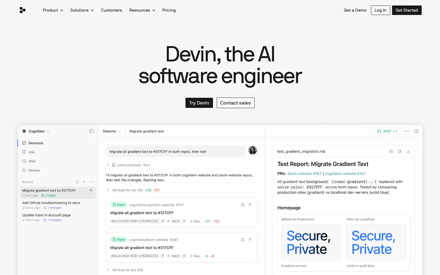 Devin homepage