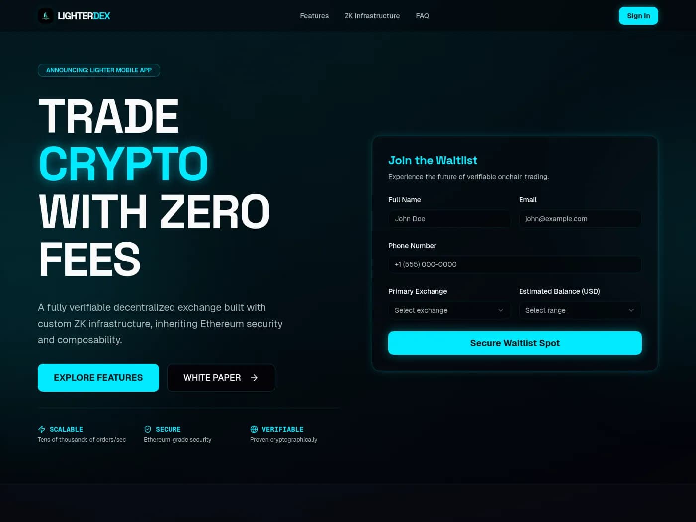 LighterDEX Landing