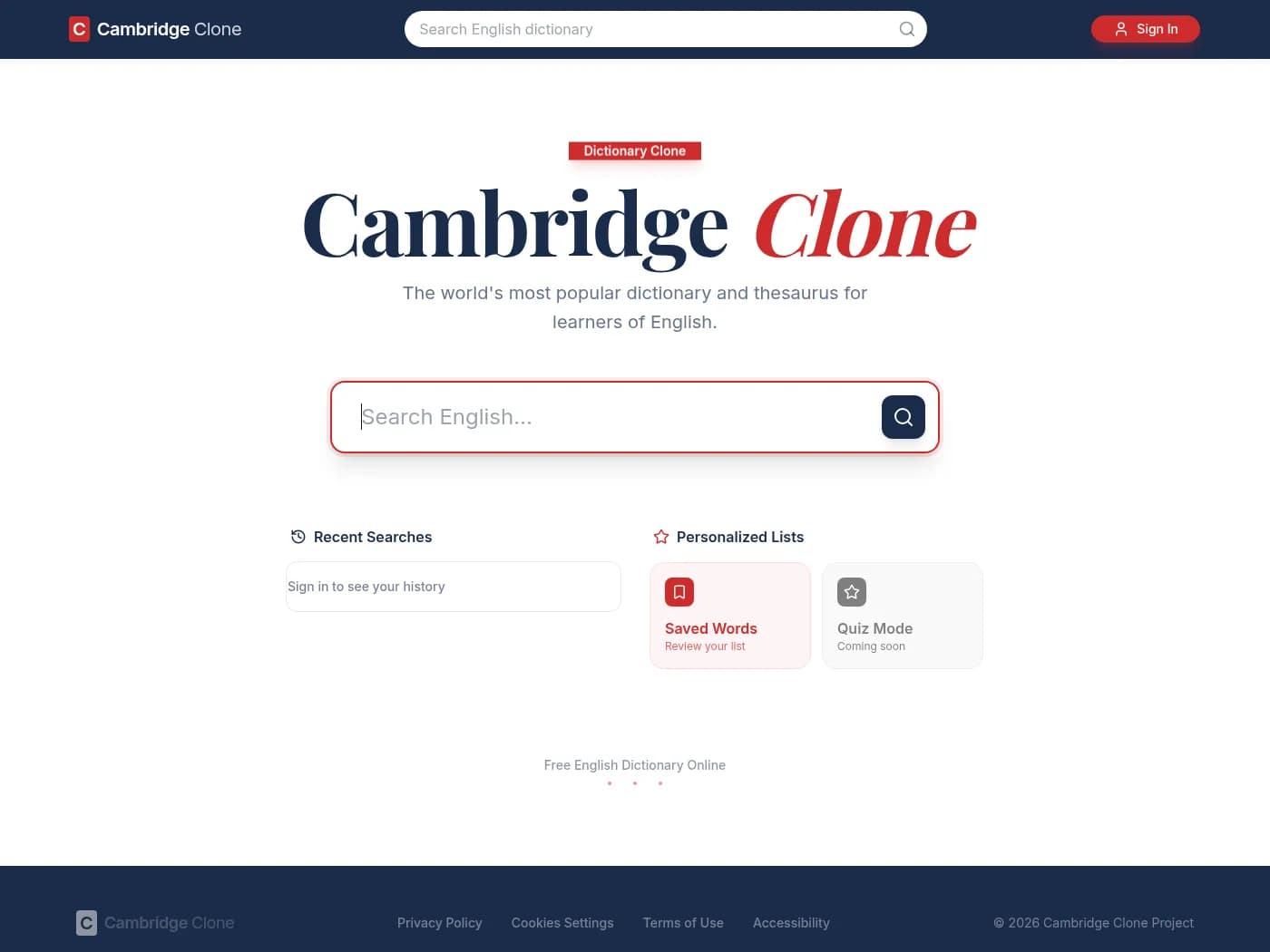 Cambridge Dictionary Clone
