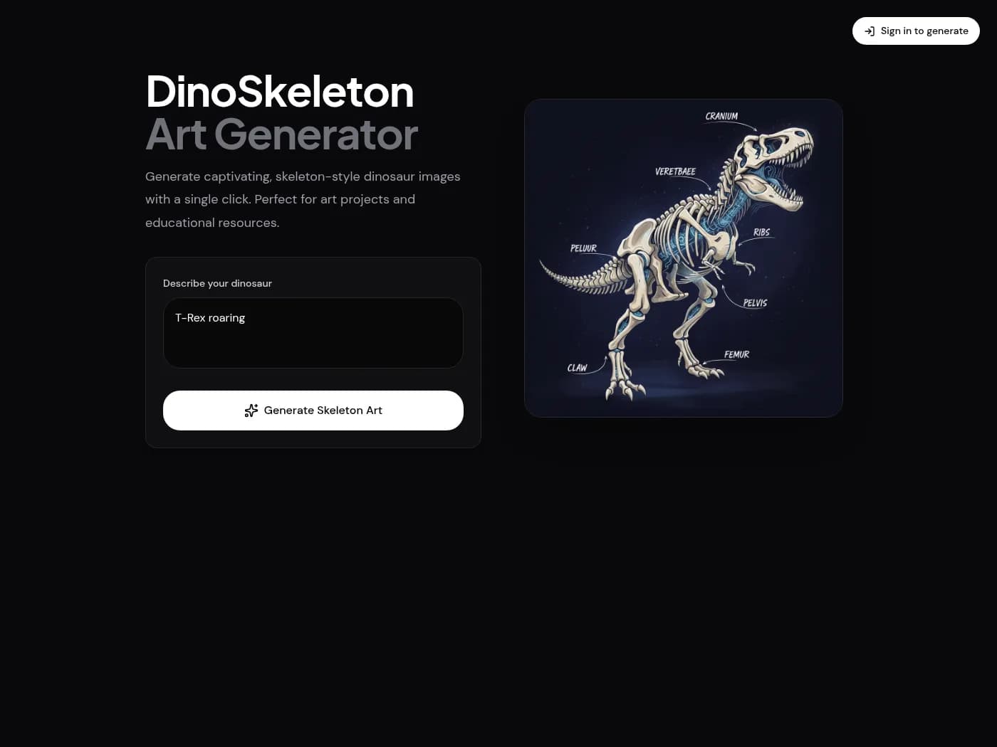 DinoSkeleton Art Generator