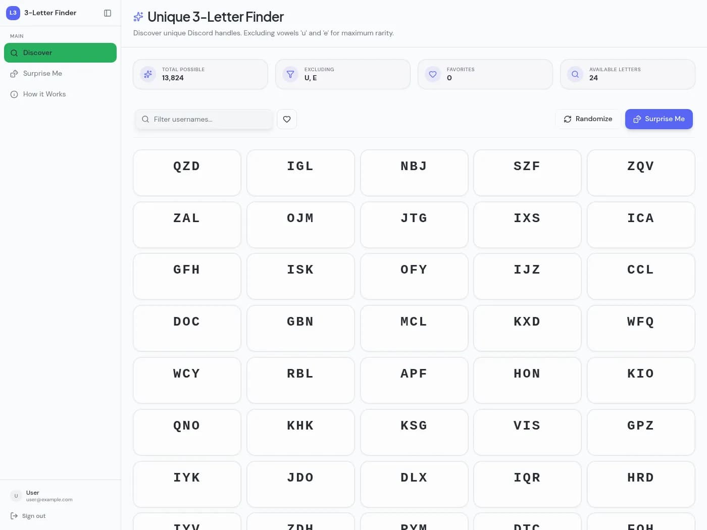 Unique 3-Letter Finder