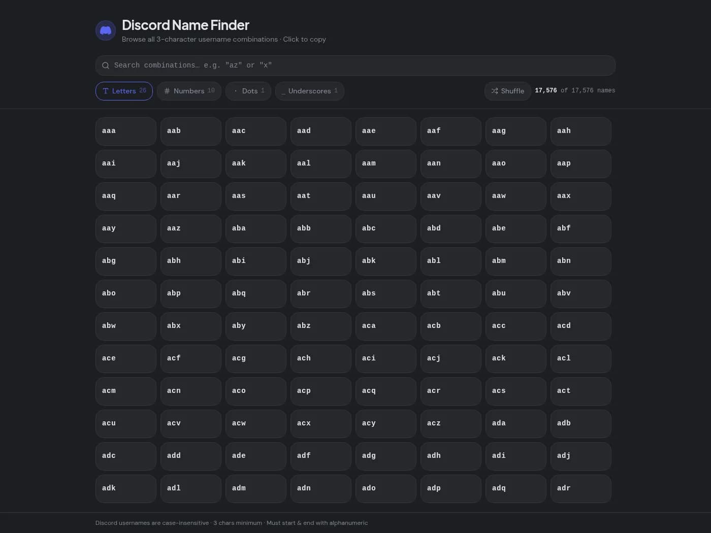 Discord Name Finder