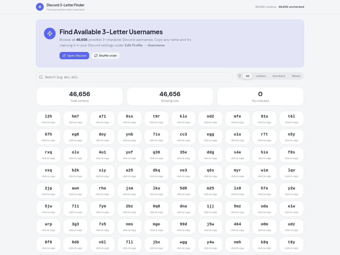 Discord 3-Letter Finder