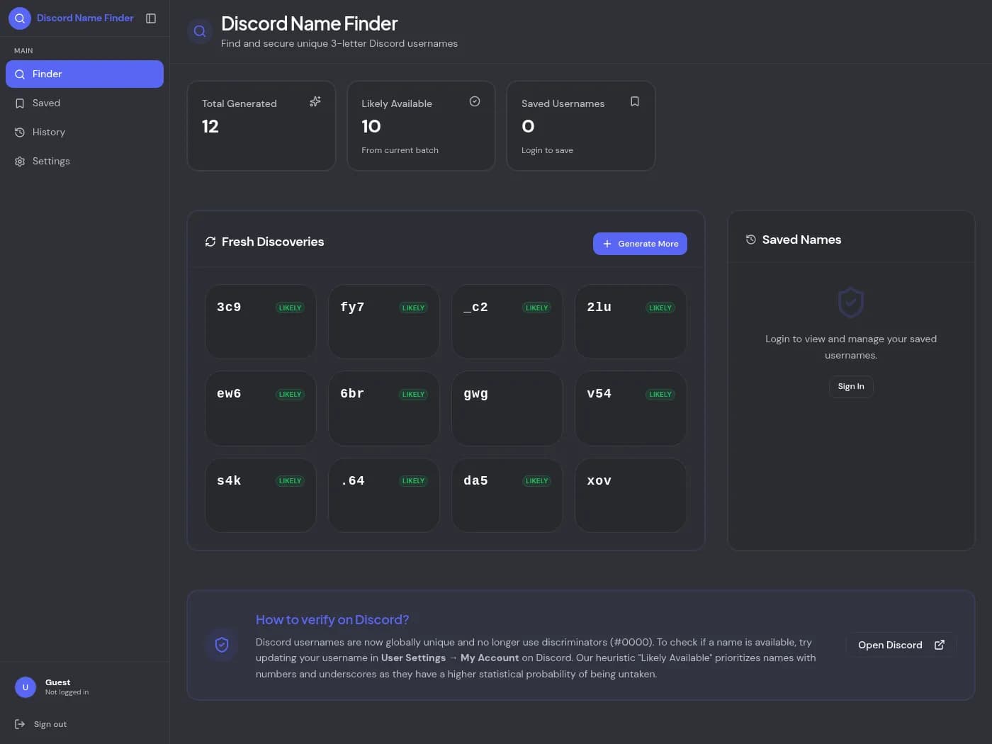 Discord Name Finder