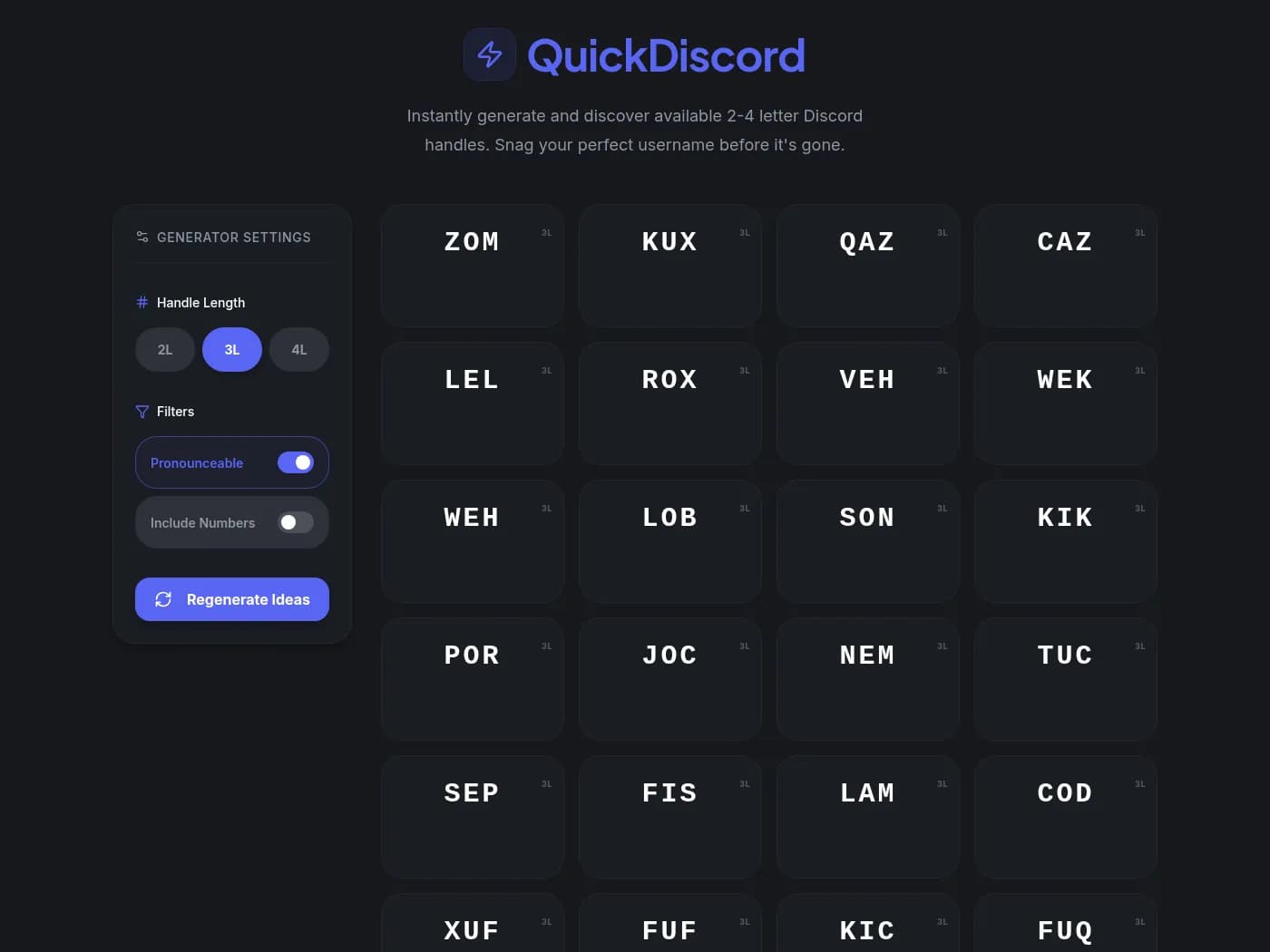QuickDiscord Names