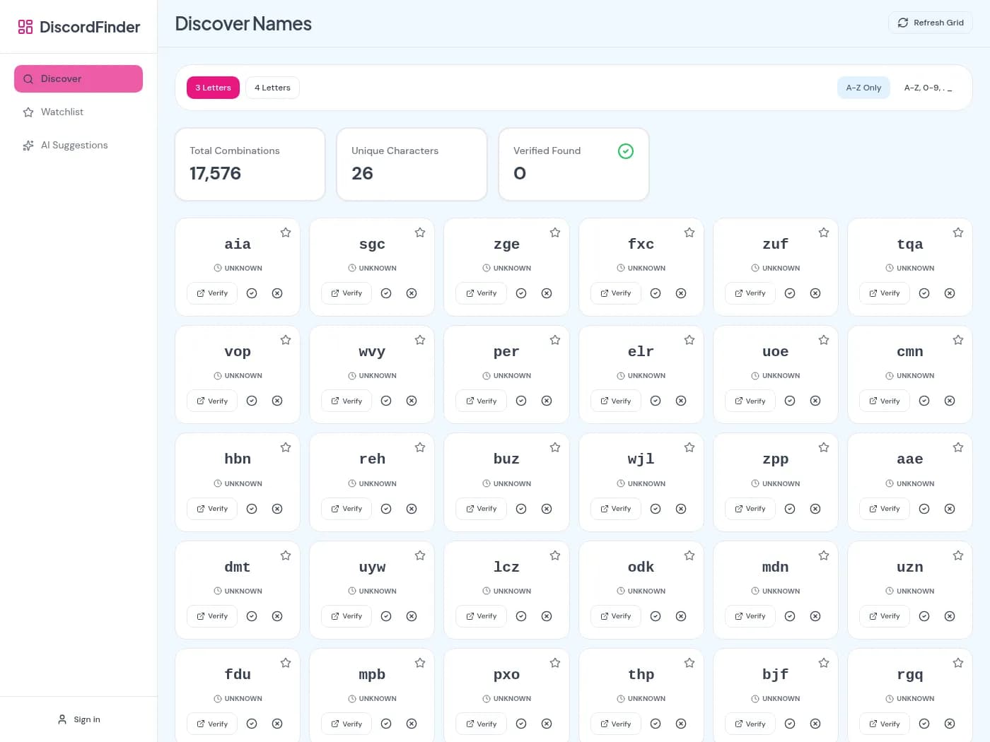 Discord 3-Letter Finder