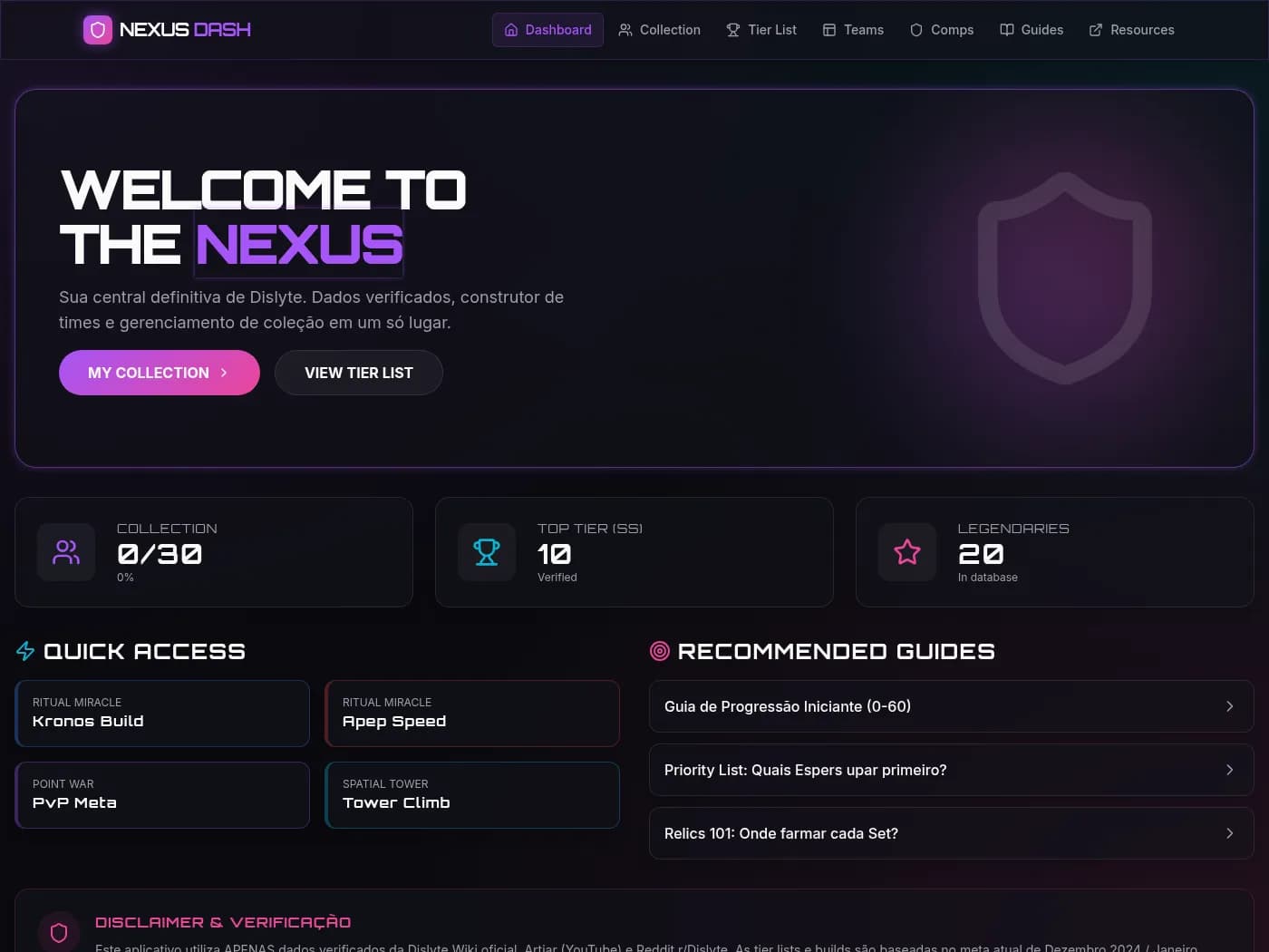Dislyte Nexus Dashboard