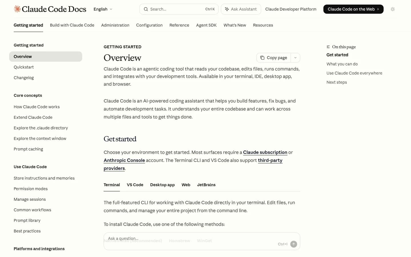 Claude Code official documentation — Anthropic's terminal-based autonomous coding agent