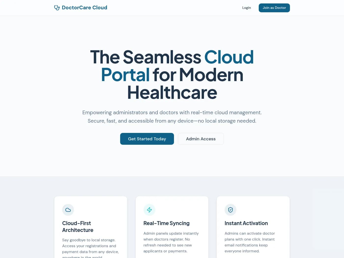 Doctor Admin Cloud Portal