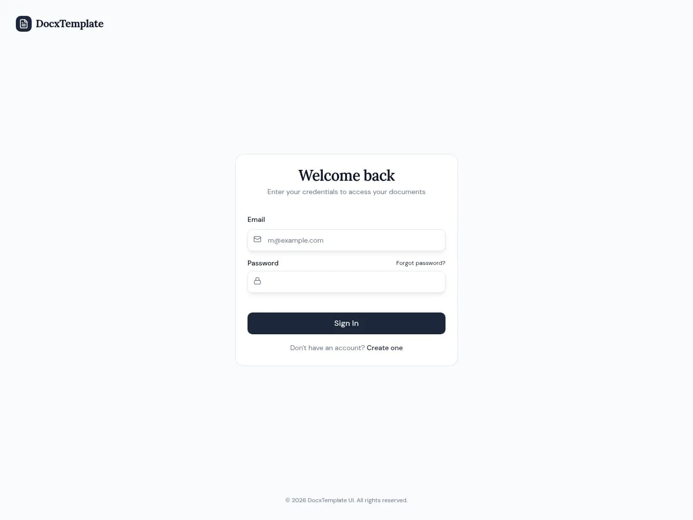 Docx Template Login UI
