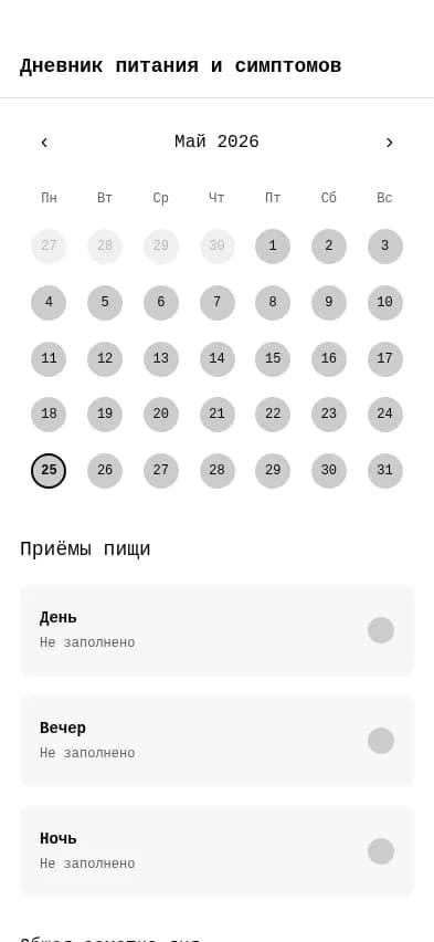 Дневник питания и симптомов