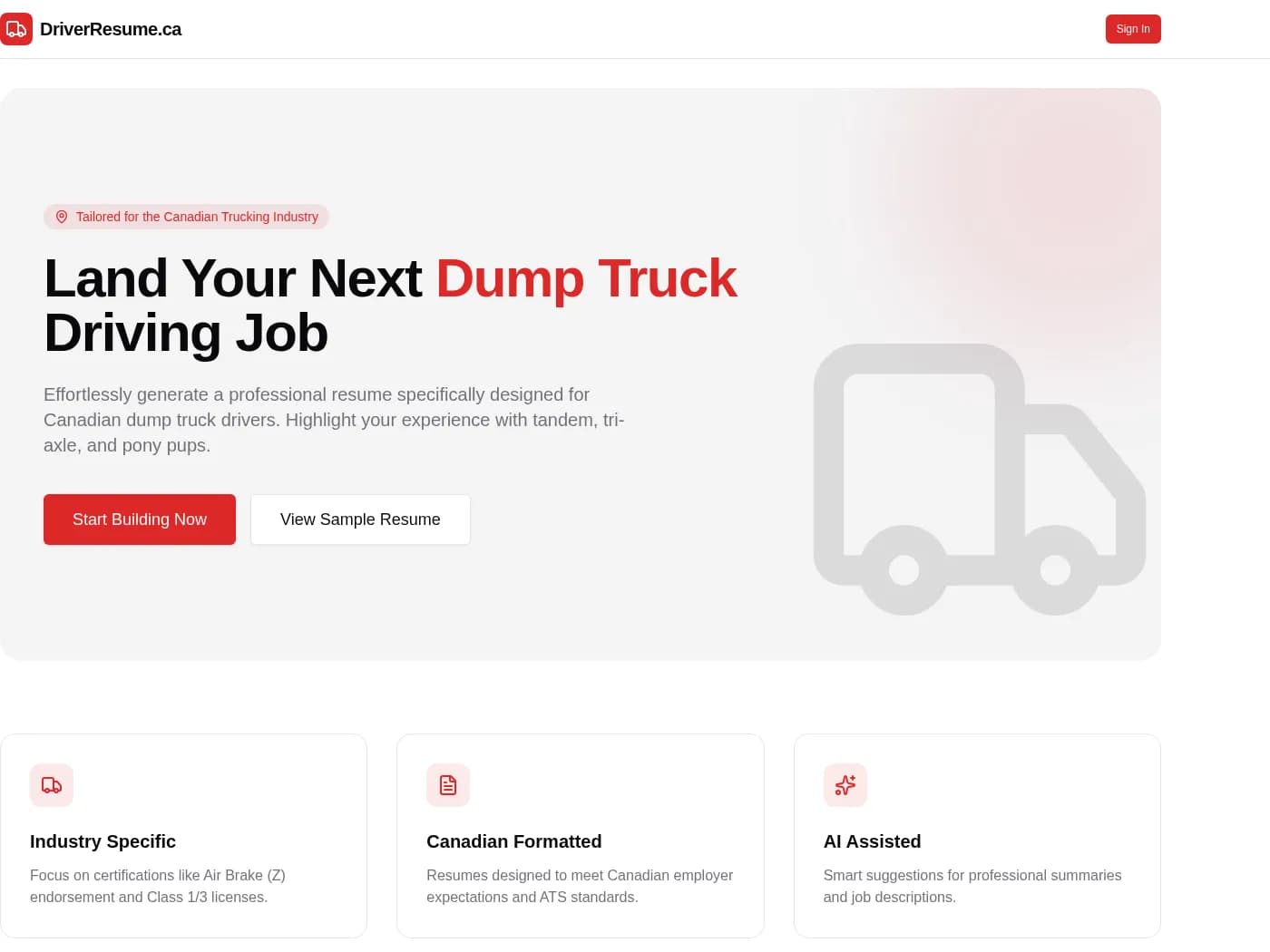 Canadian Driver Resume Builder