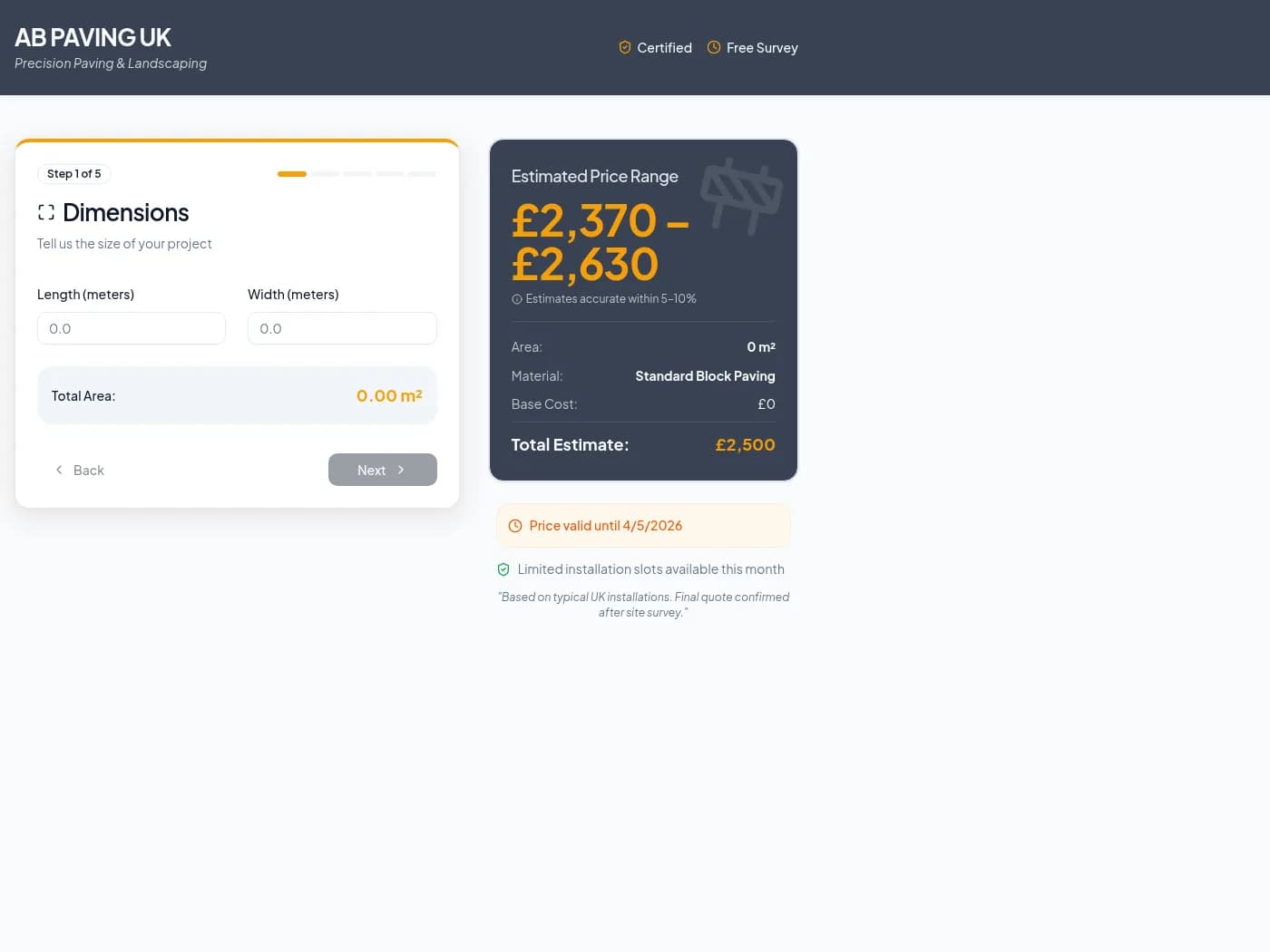 Paving Quote Calculator