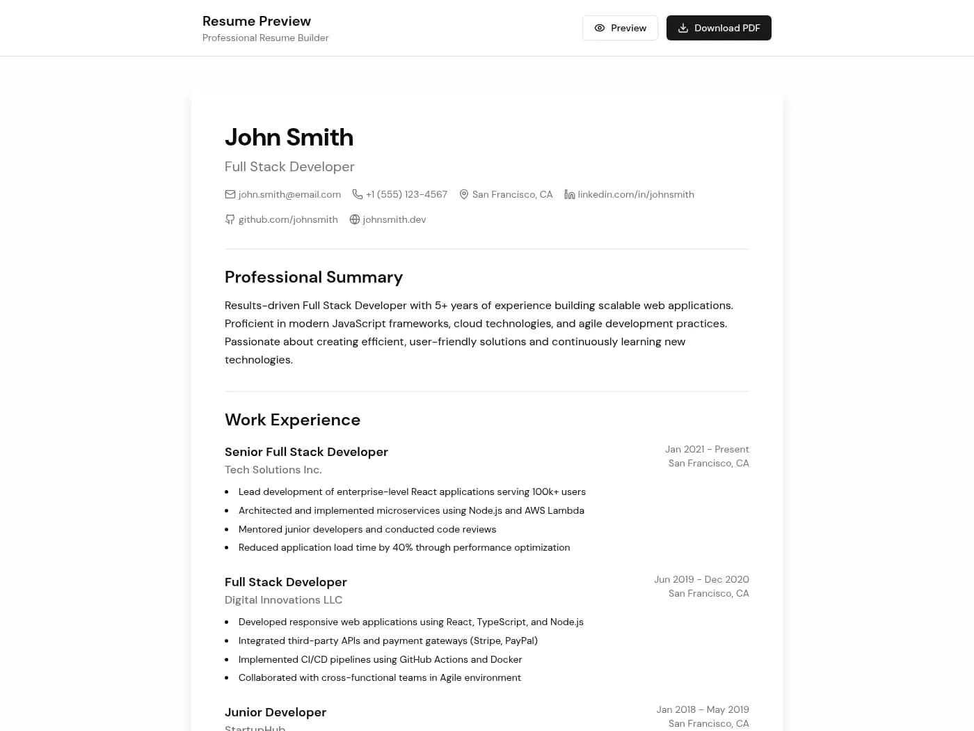 Dynamic Resume Builder