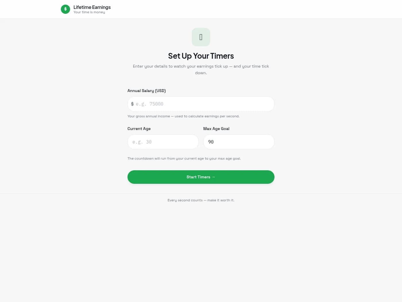 Lifetime Earnings Timer