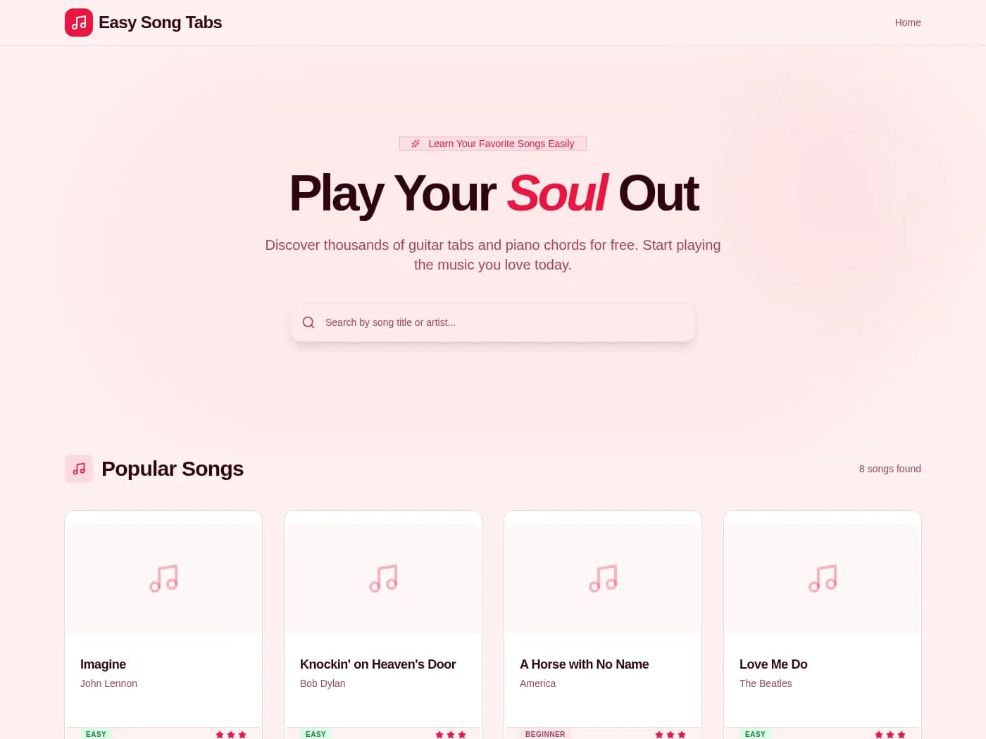 Easy Song Tablatures