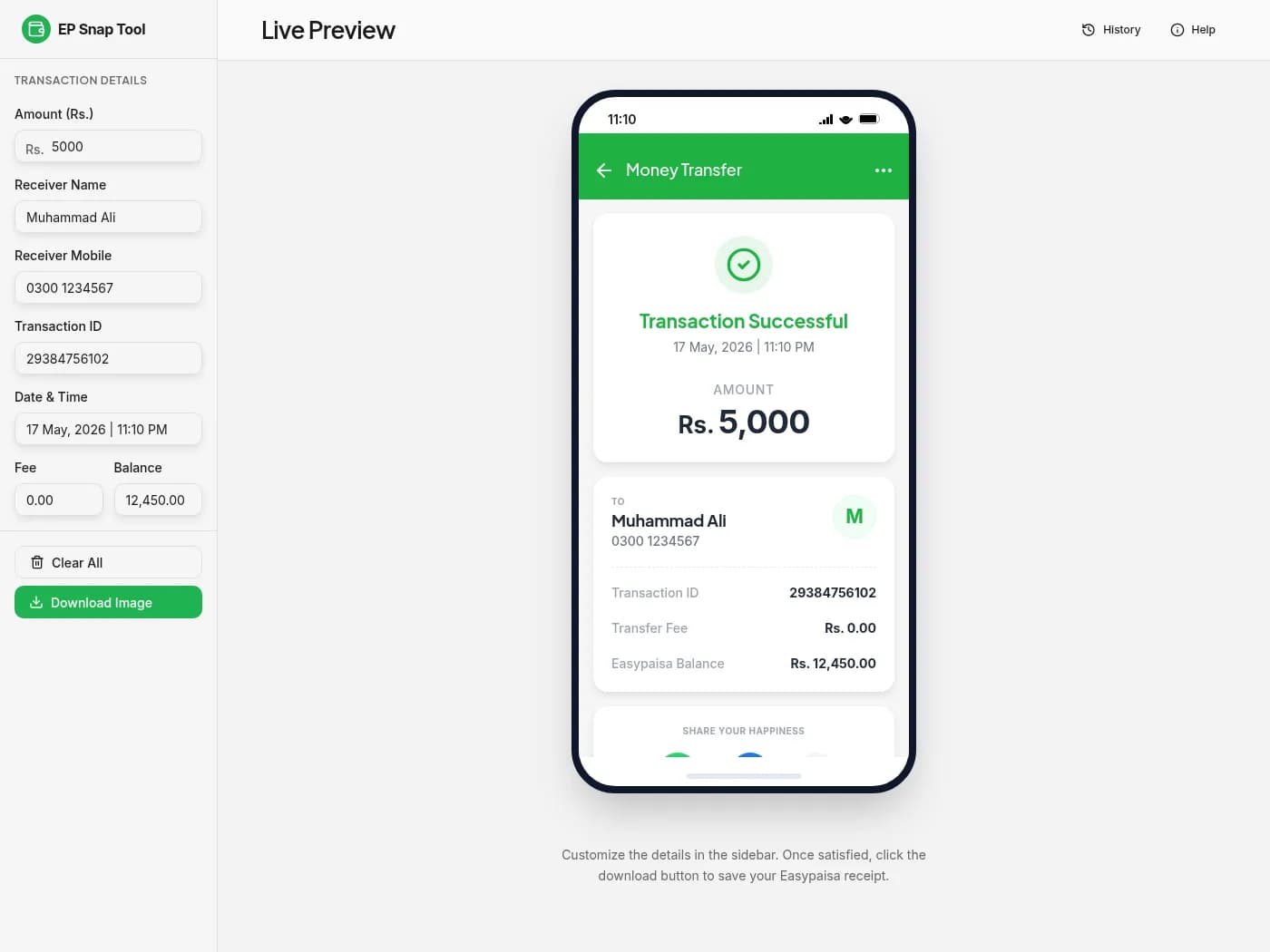 Easypaisa Snap Tool