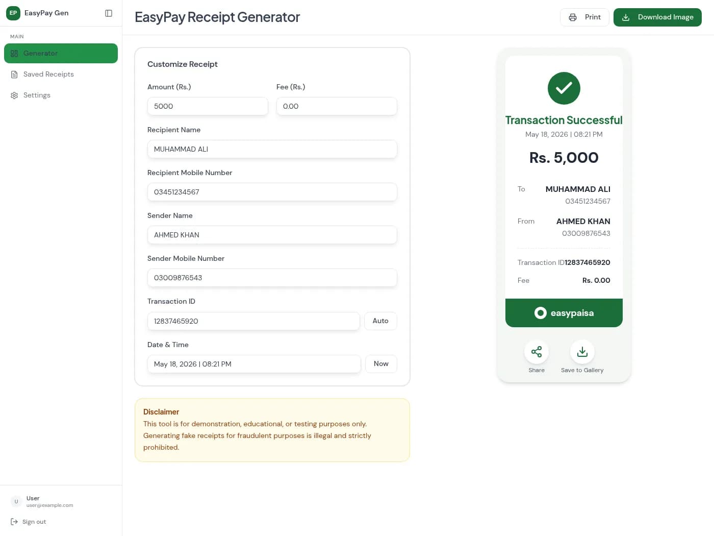 EasyPay Receipt Generator