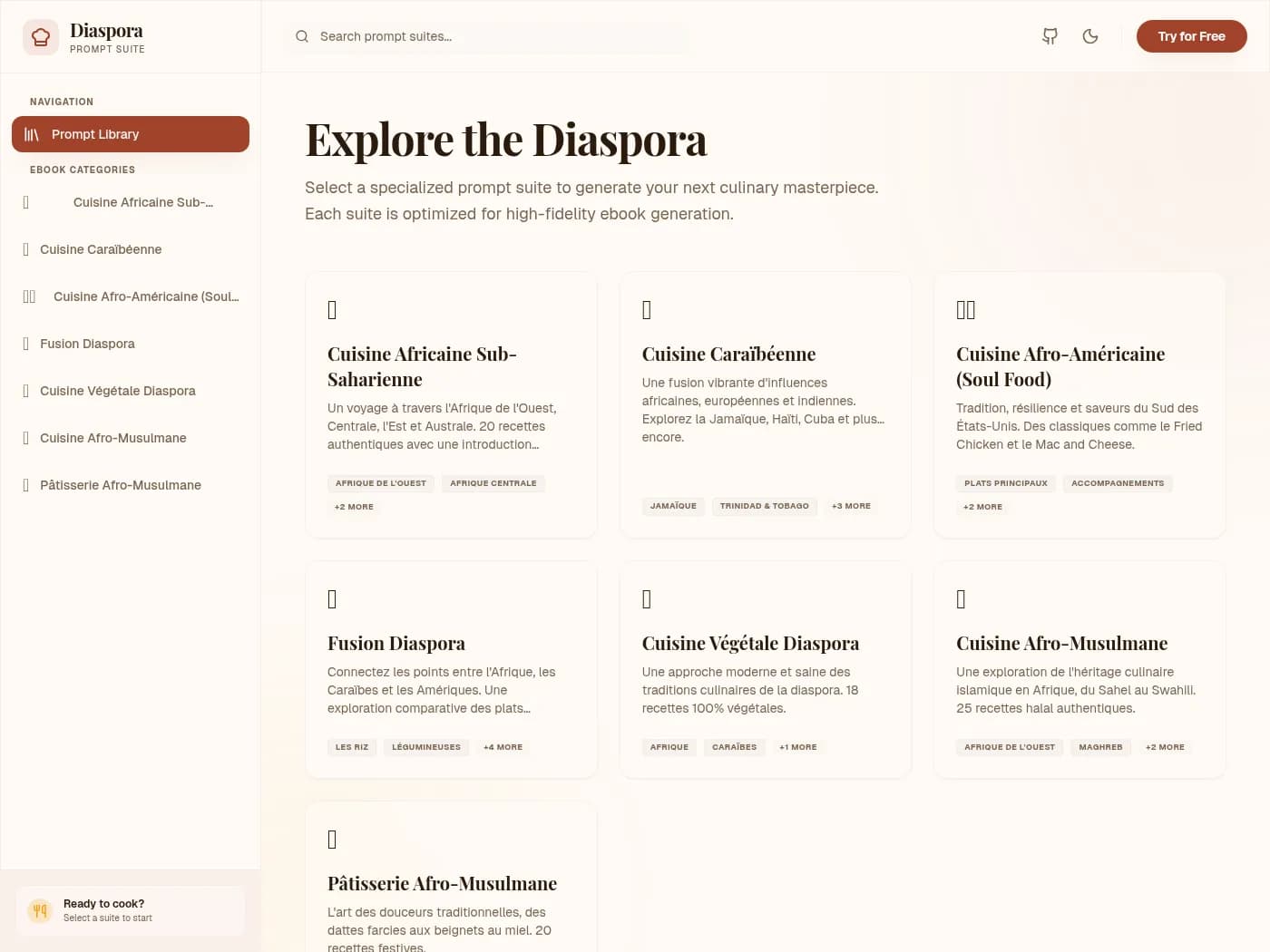 Diaspora Recipe Prompt Suite