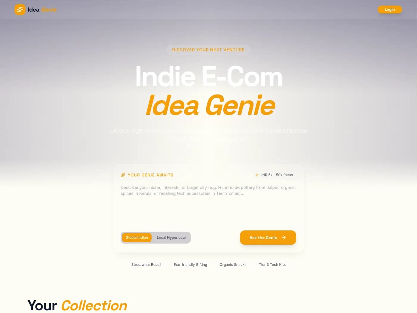 Indie E-Com Idea Genie