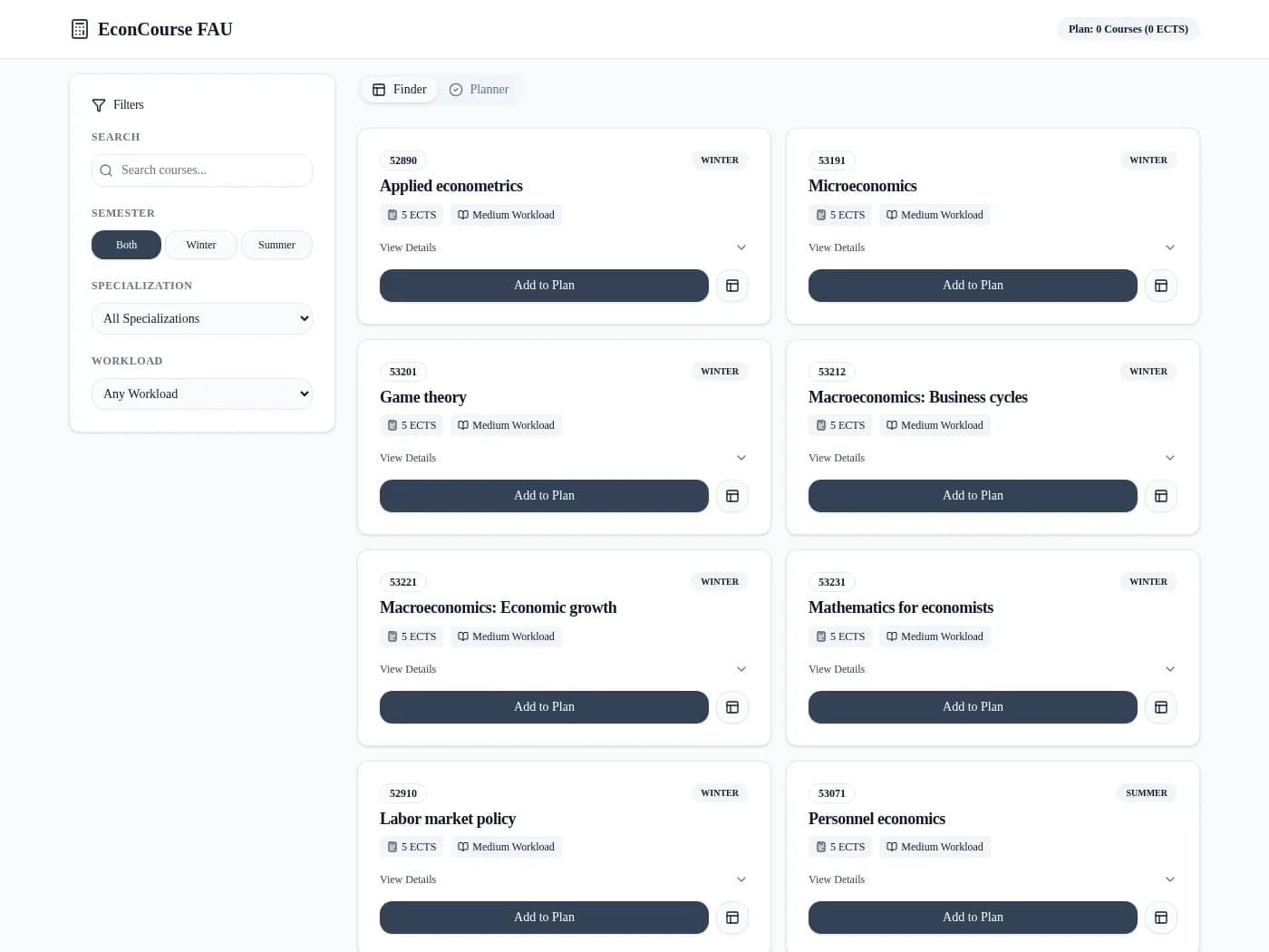 EconCourse Planner