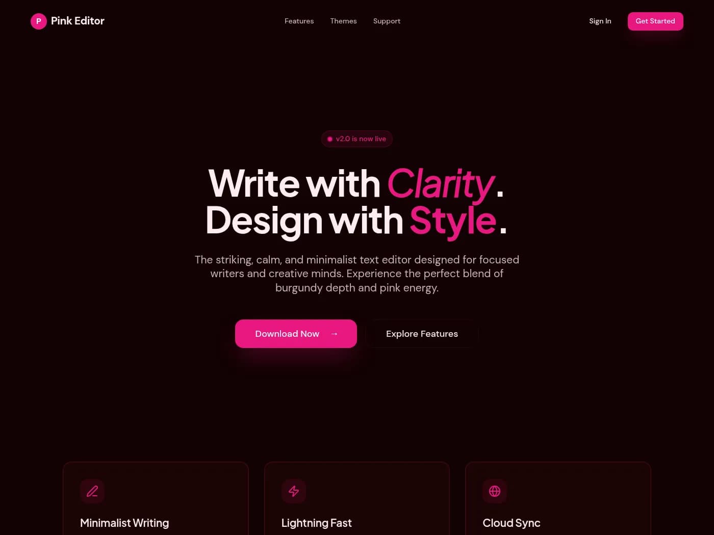 Pink Editor Landing