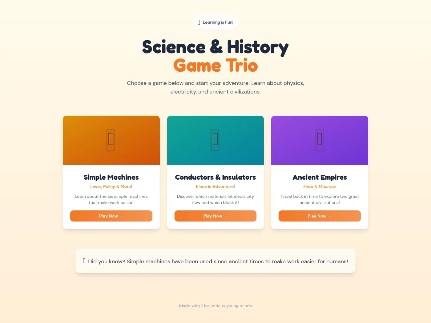 Science & History Game Trio