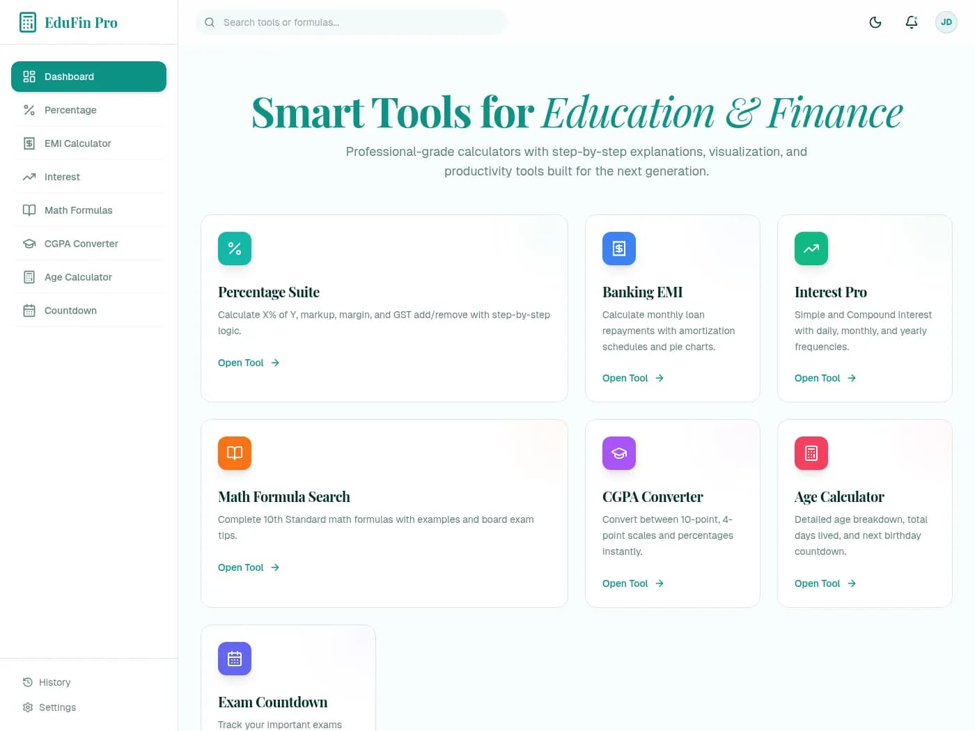 EduFin Pro Calculators Hub