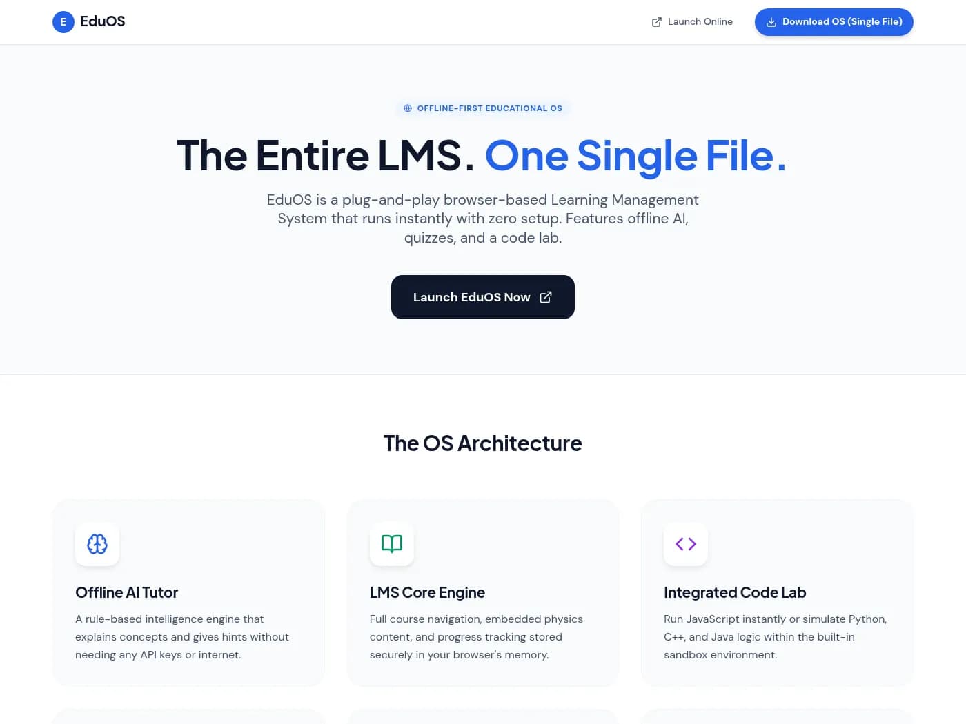 EduOS: Offline LMS in One File