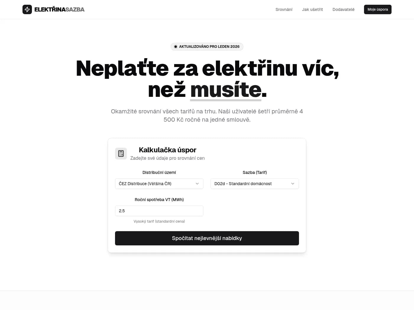 Elektřina Sazba Finder