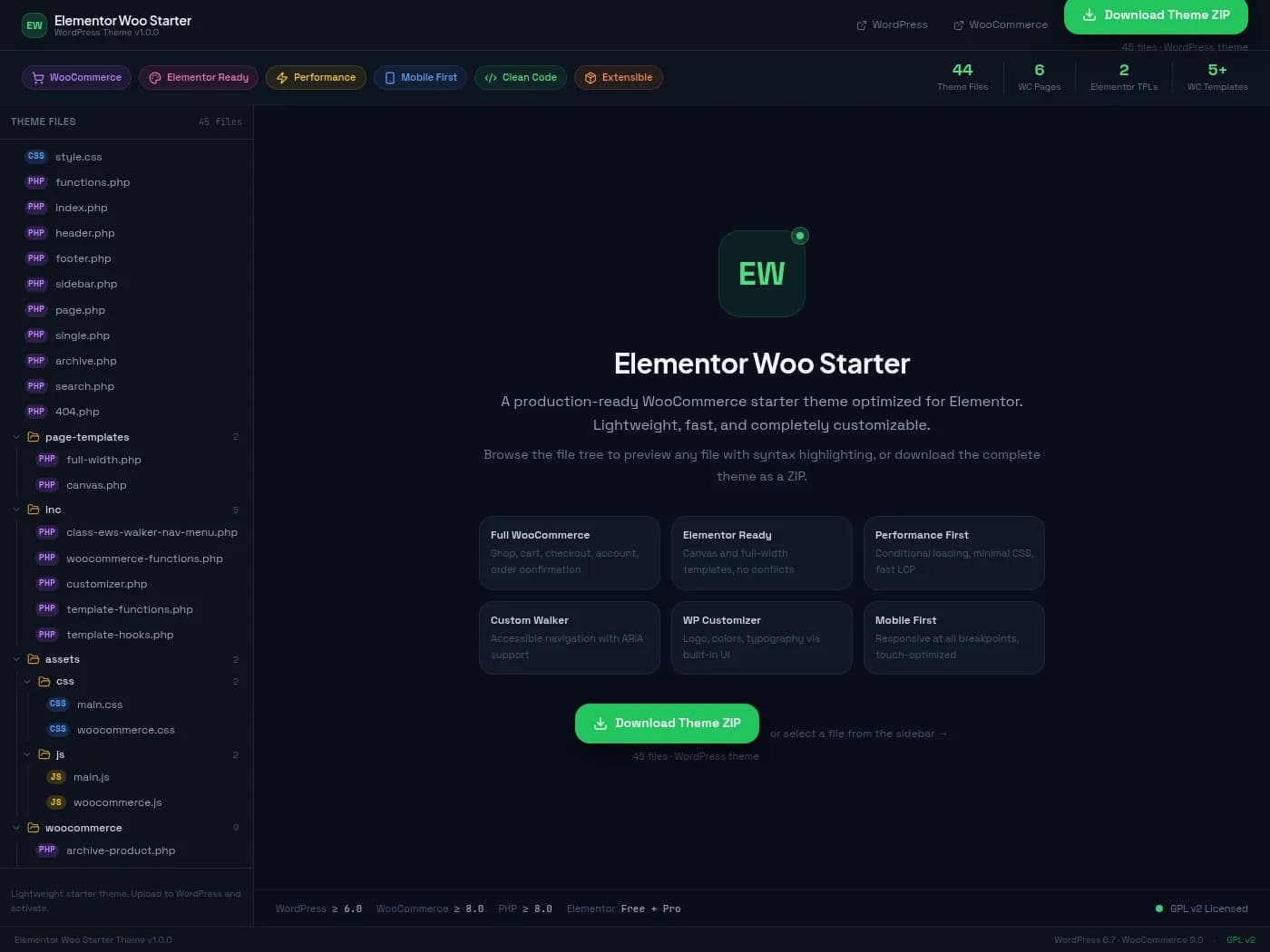 Elementor Woo Starter Theme