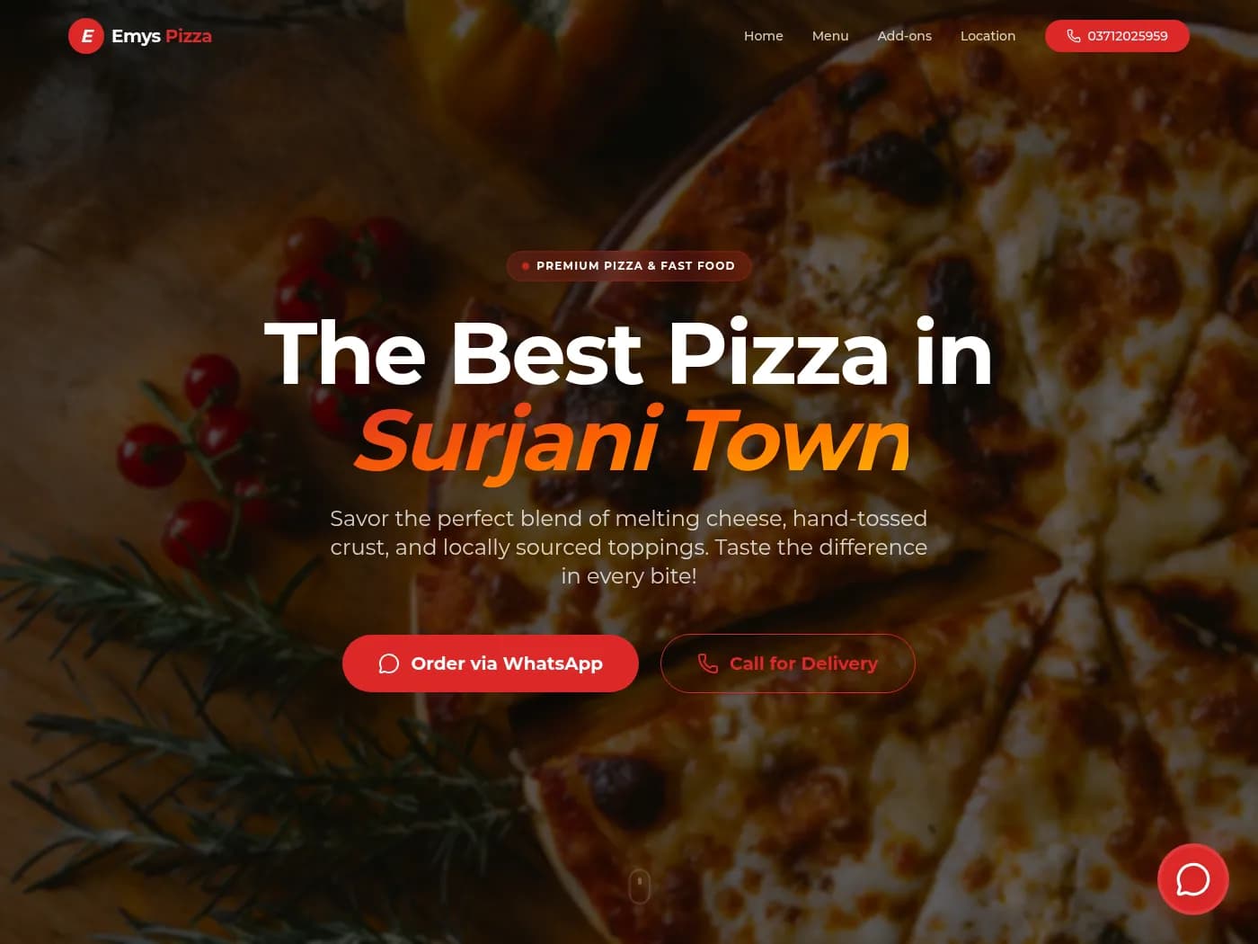 Emys Pizza Landing Page