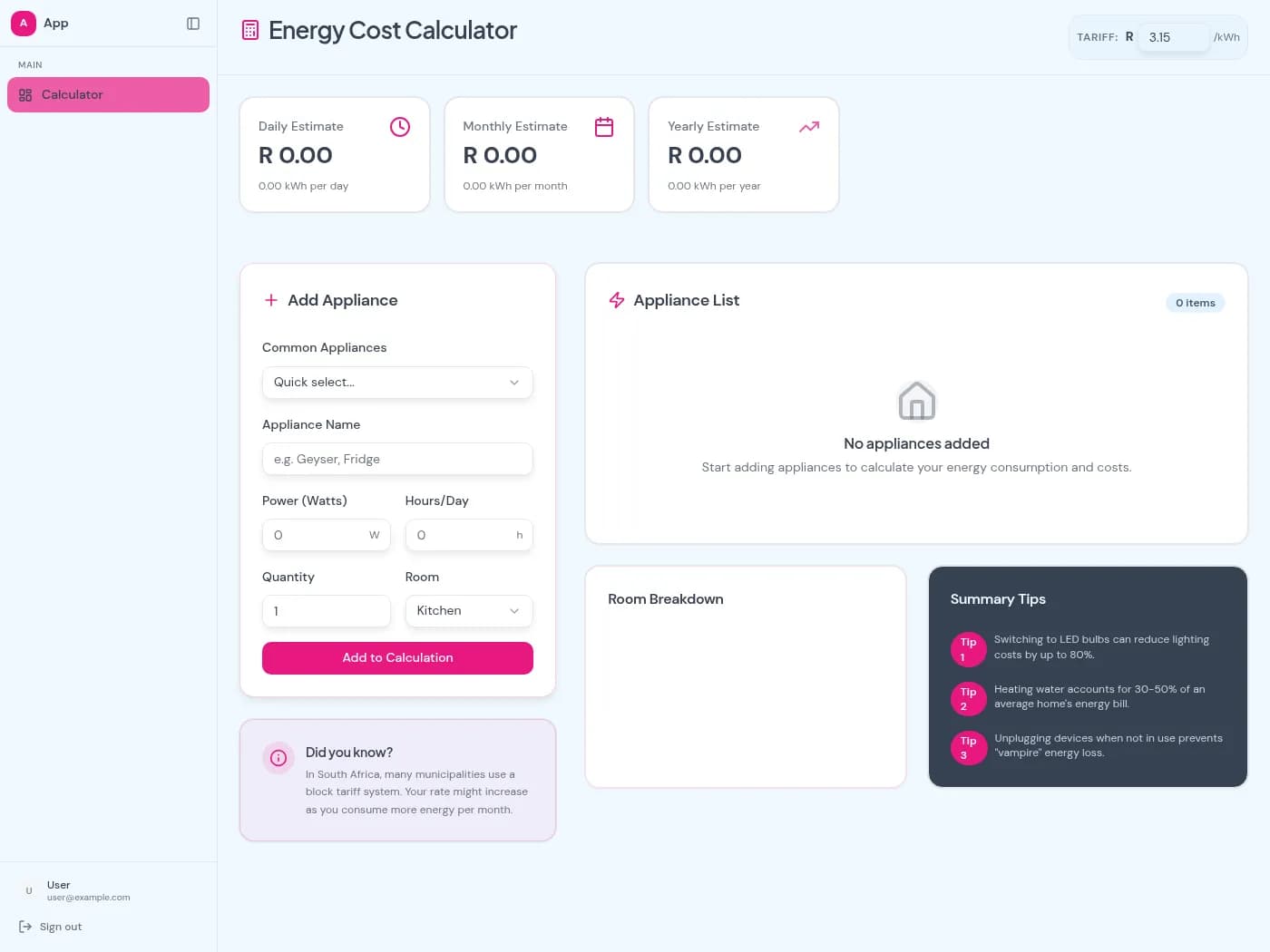 Energy Cost Calculator SA