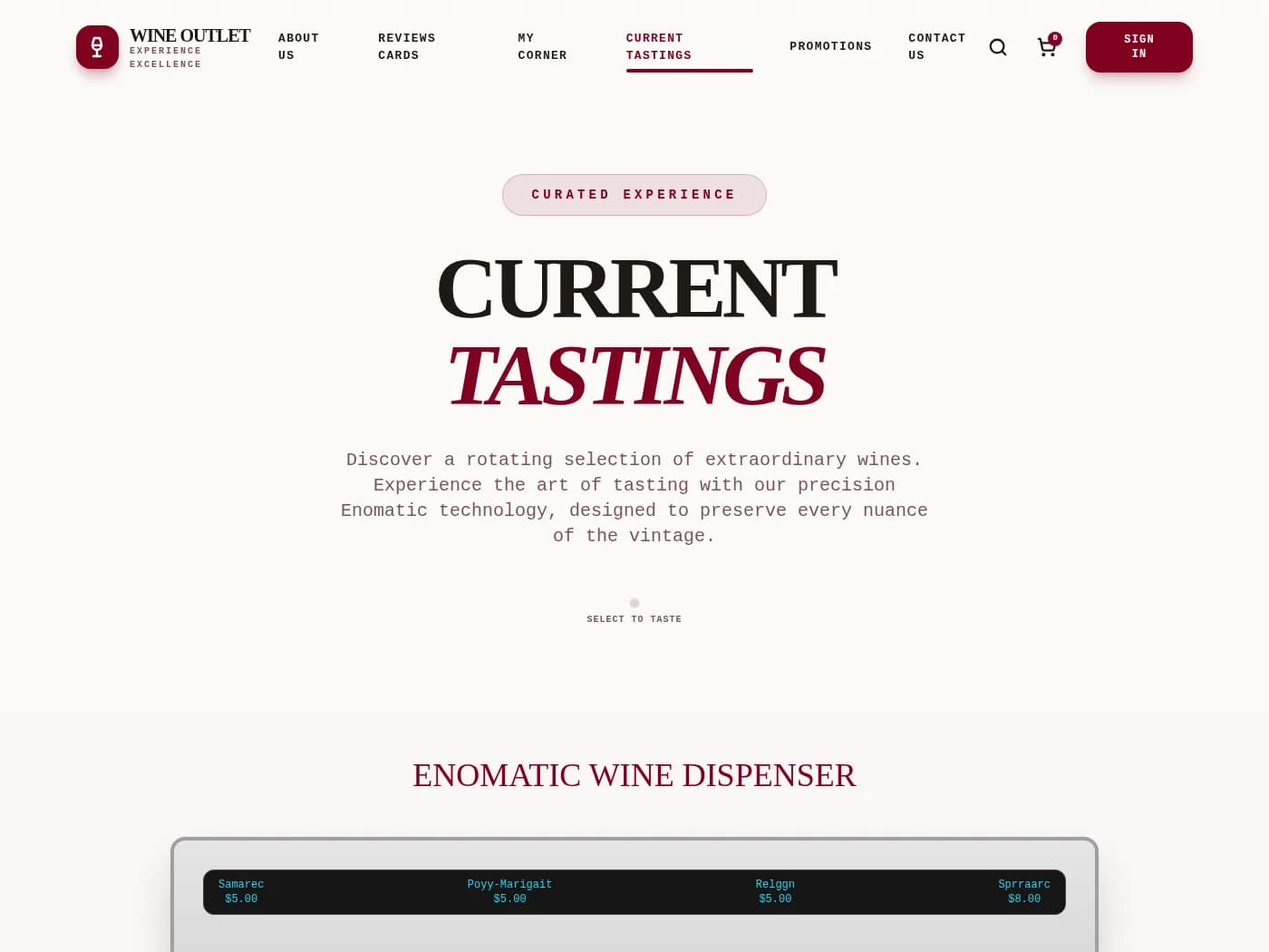 Enomatic Wine Tasting UI