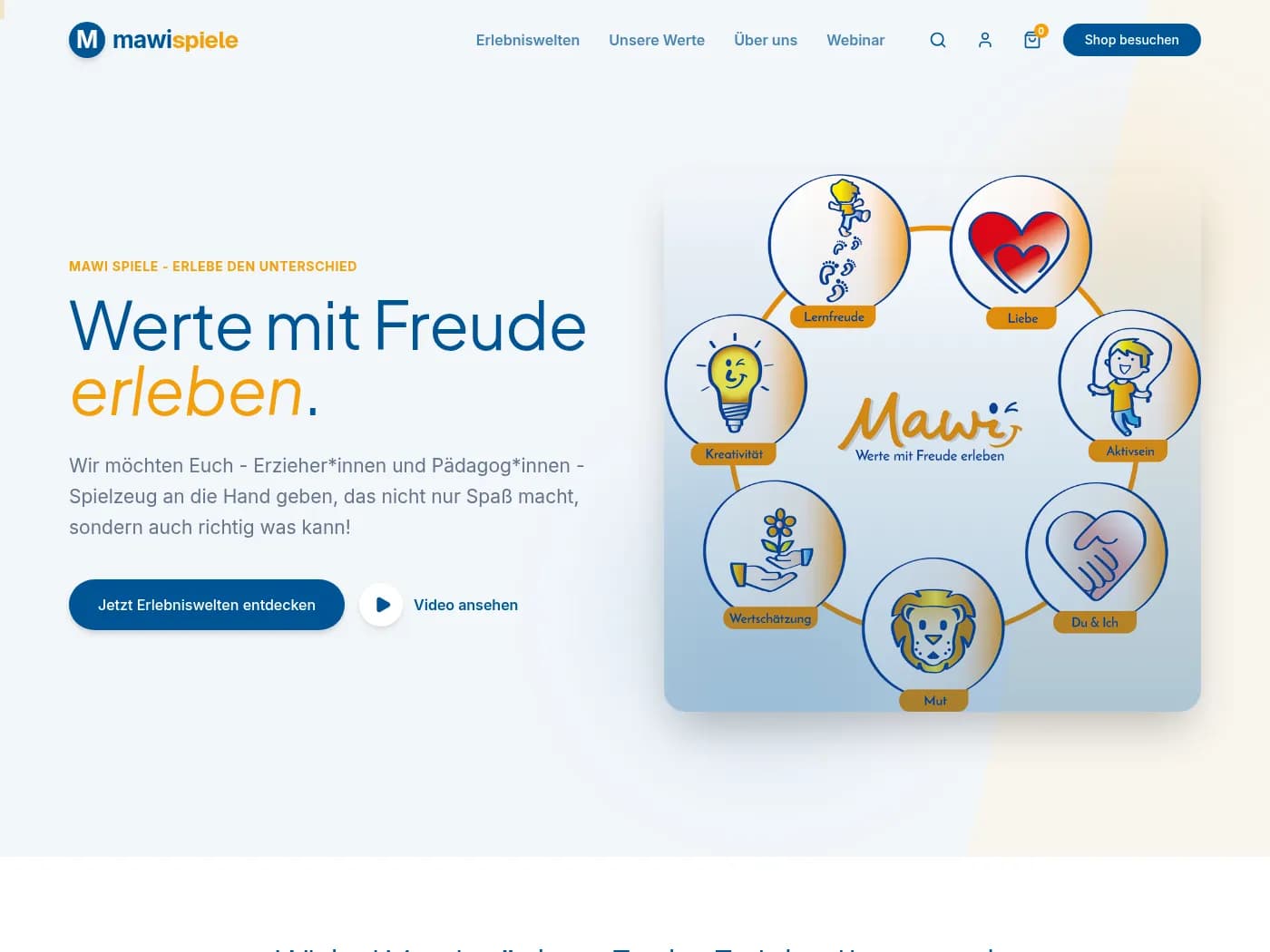 Erlebniswelten Landingpage