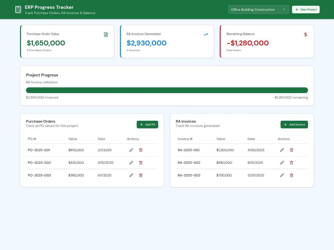 Excel ERP Tracker
