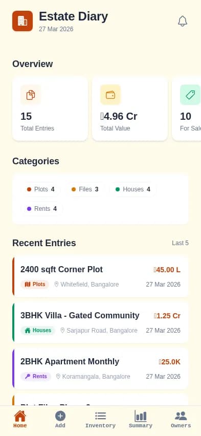 Estate Diary Tracker