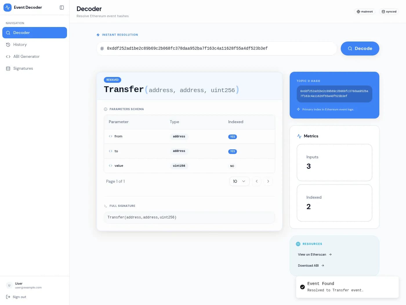 Event Decoder DApp