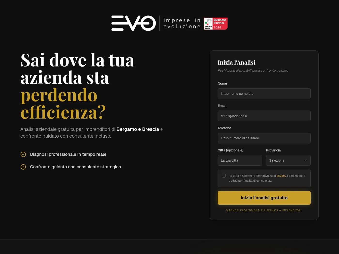 EVO Business Analysis Landing