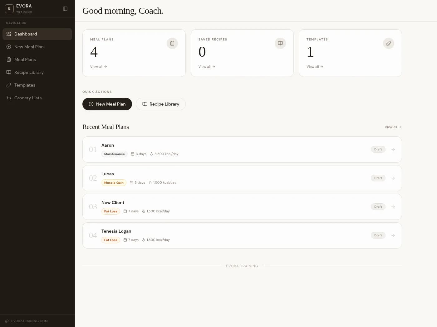 Evora Meal Plan Builder