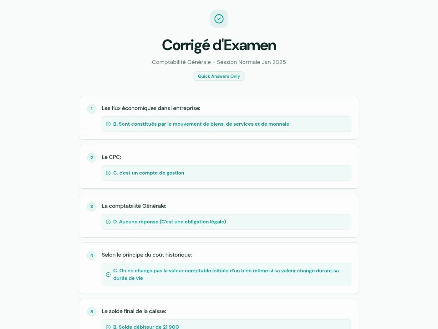 Exam Quick Answers