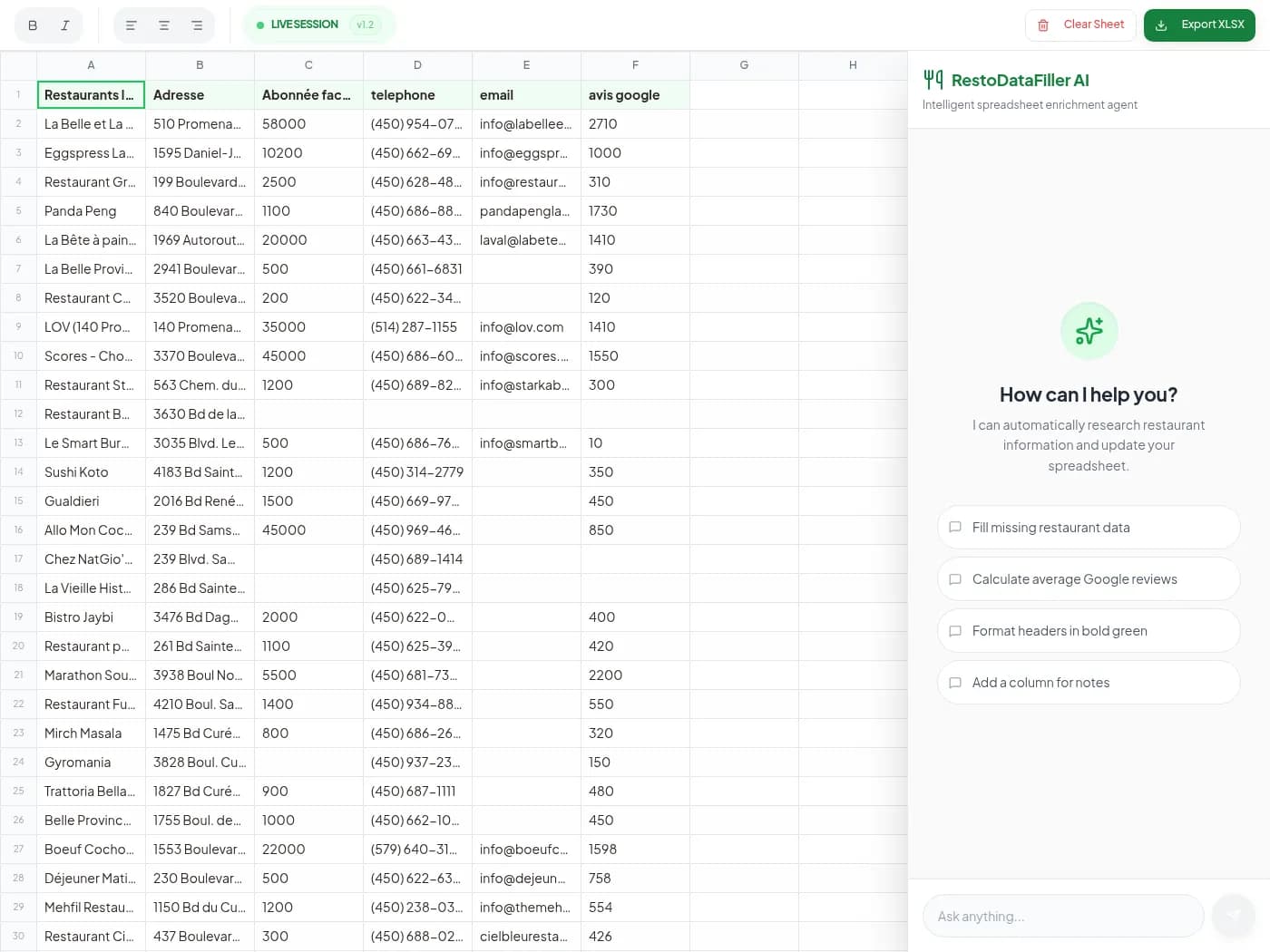 Restaurant Data Filler